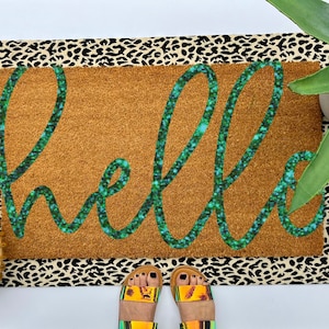 Hello Glitter Coir Doormat, Colorful Boho Welcome Mat, Sparkly Front ...