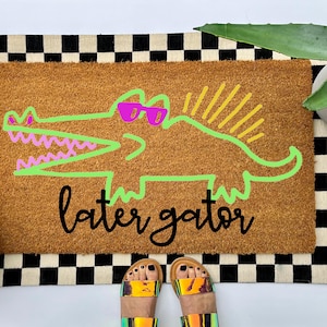 Later Gator Coir Doormat, Colorful Boho Welcome Mat, Eclectic Outdoor ...