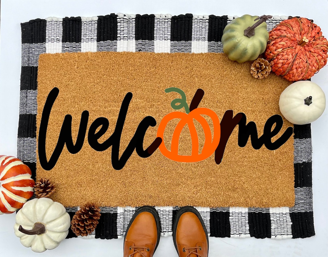 Welcome Pumpkin Coir Doormat, Colorful Fall Welcome Mat, Autumn Porch ...