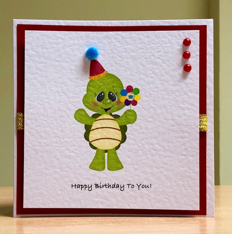 Birthday Card, Handmade Cute Turtle/ Tortoise Birthday Card for ...