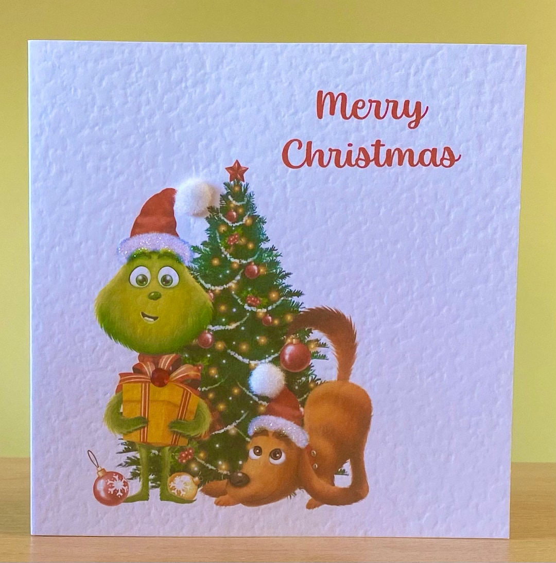 Grinch Christmas Card, Handmade Cute Grinch Xmas Card Grinch Christmas ...