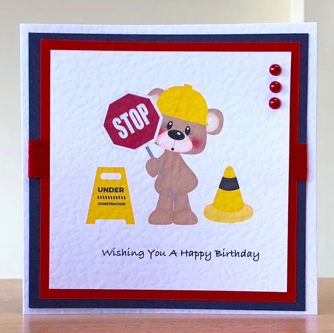 Children's Birthday Card, Handmade Cute Teddybear / Monkey / Builder ...