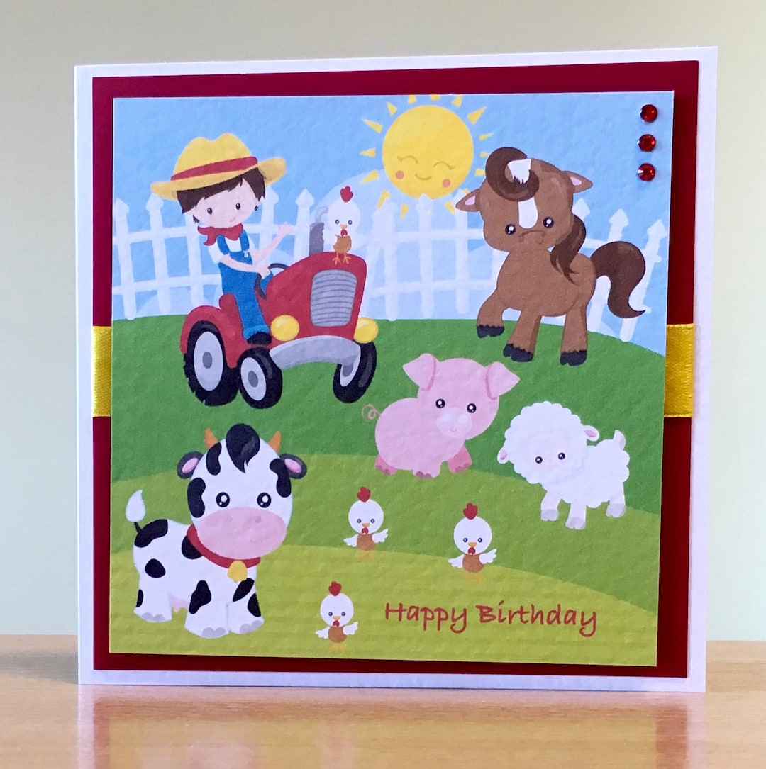 Birthday Card Cute Farm / Tractor/ Farm Animal Card Cute Birthday Card ...
