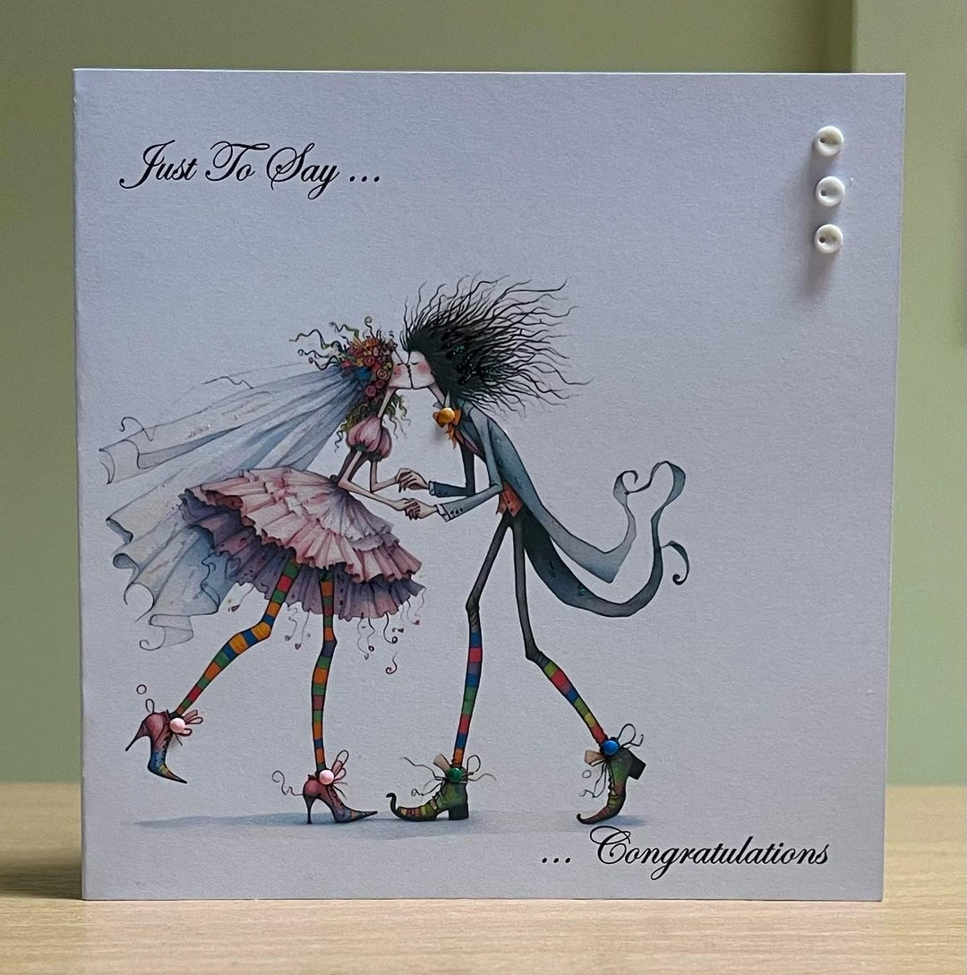 Quirky Wedding Card, Handmade - Goth Style Wedding Card - Modern ...