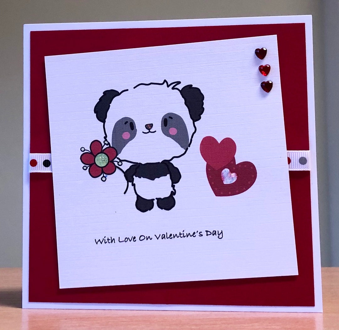 Tarjeta de San Valentín, hecha a mano Cute Panda Valentine Card Tarjeta ...
