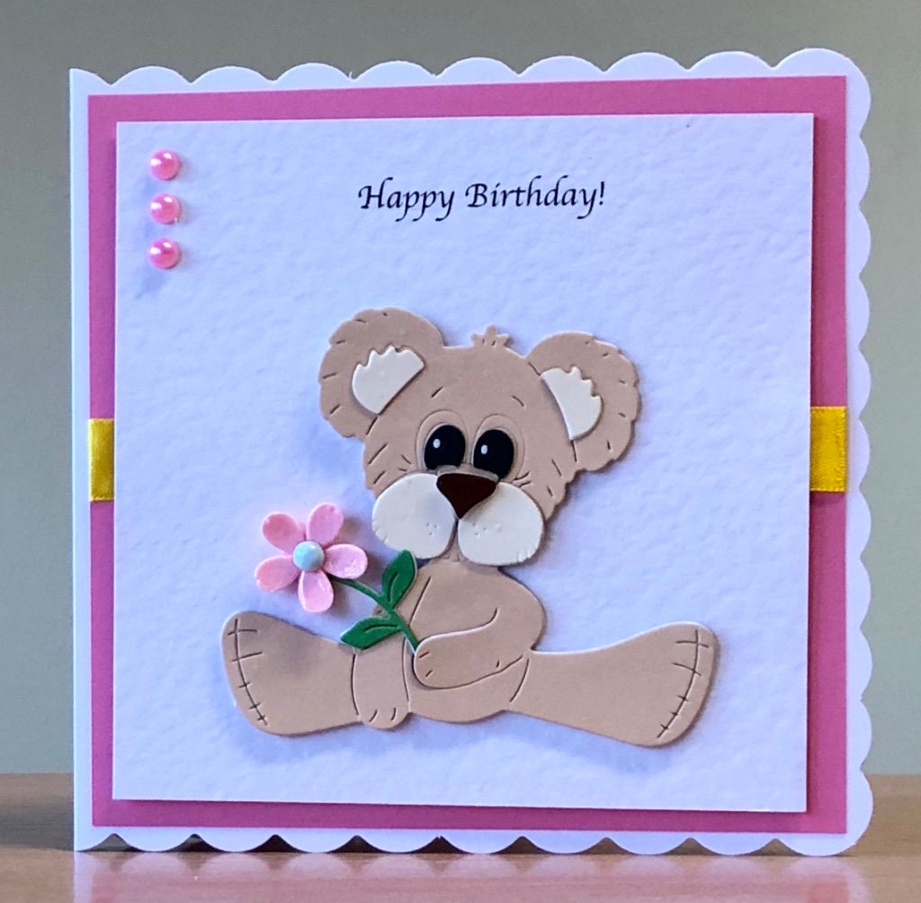 Birthday Card Handmade Cute Teddybear Birthday Card | Etsy
