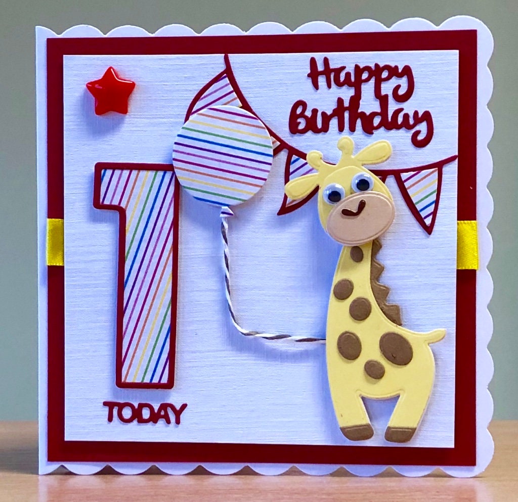 First Birthday Card Handmade 1st Birthday Card Giraffe | Etsy