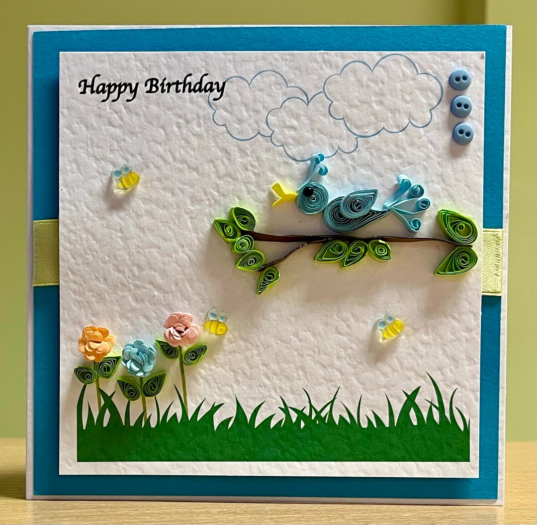 Birthday Card, Handmade Quilled Birthday Card Quilled Bird / Balloon ...
