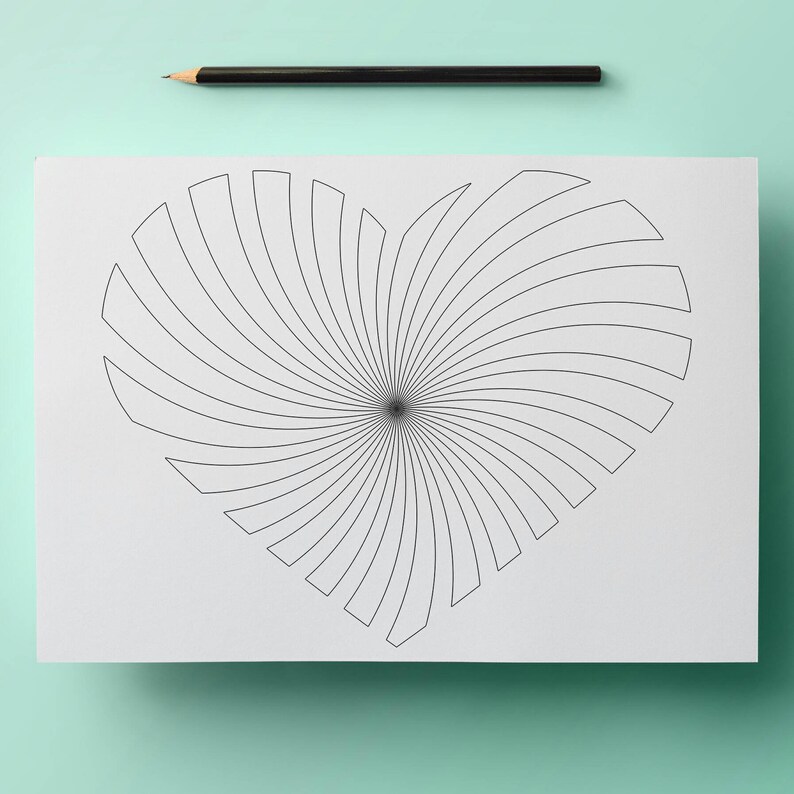 Heart Coloring Pages Printable for Kids, Spiral Coloring Page, Simple ...