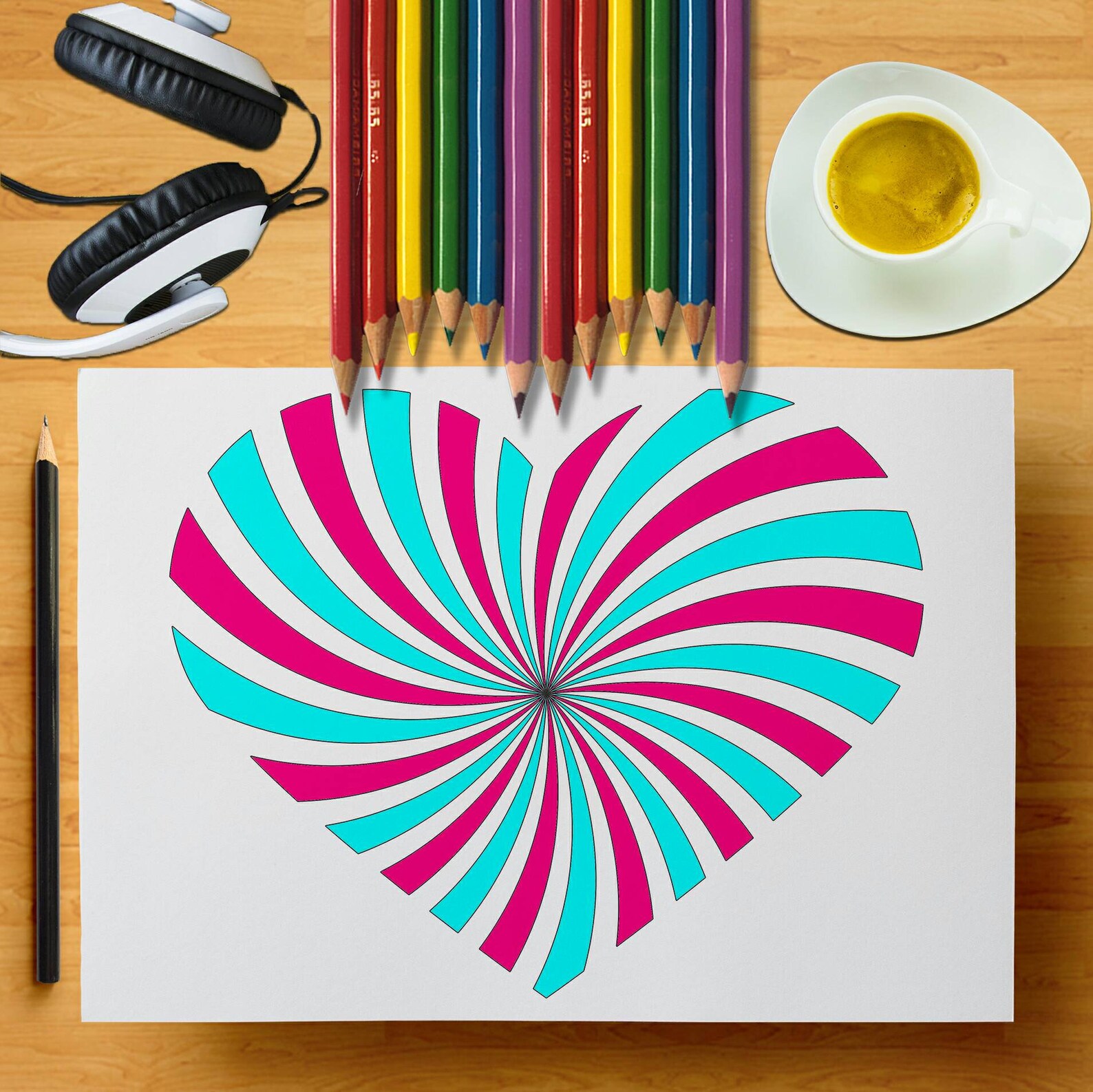 Heart Coloring Pages Printable for Kids, Spiral Coloring Page, Simple ...