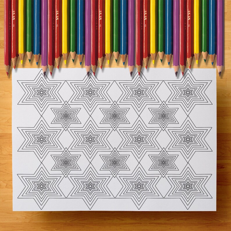Adult Coloring Pages Stars, Pattern Colouring Page, Geometric Coloring ...