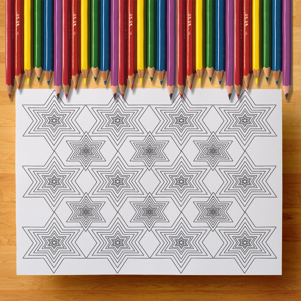 Adult Coloring Pages Stars, Pattern Colouring Page, Geometric Coloring ...