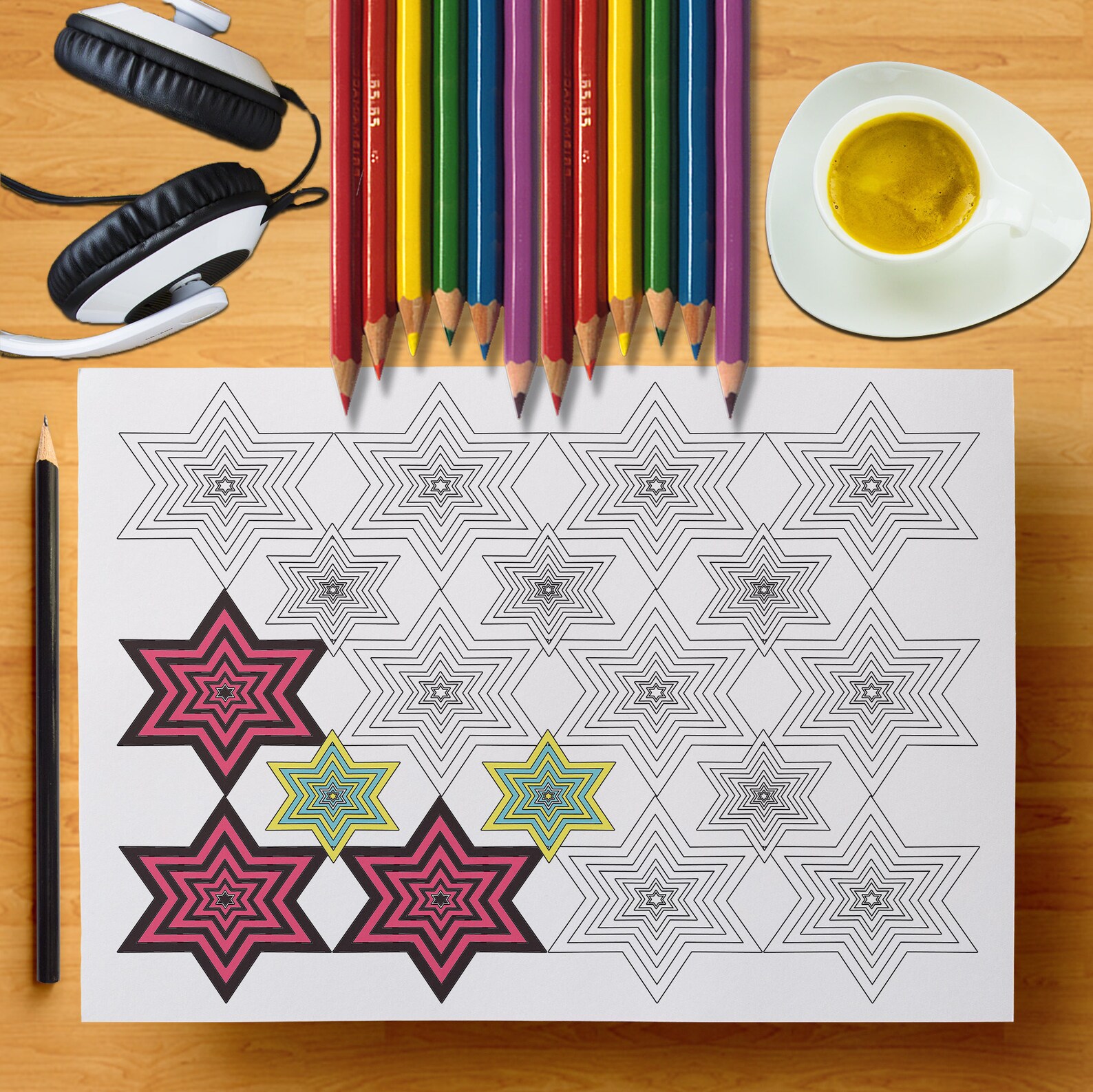 Adult Coloring Pages Stars, Pattern Colouring Page, Geometric Coloring ...