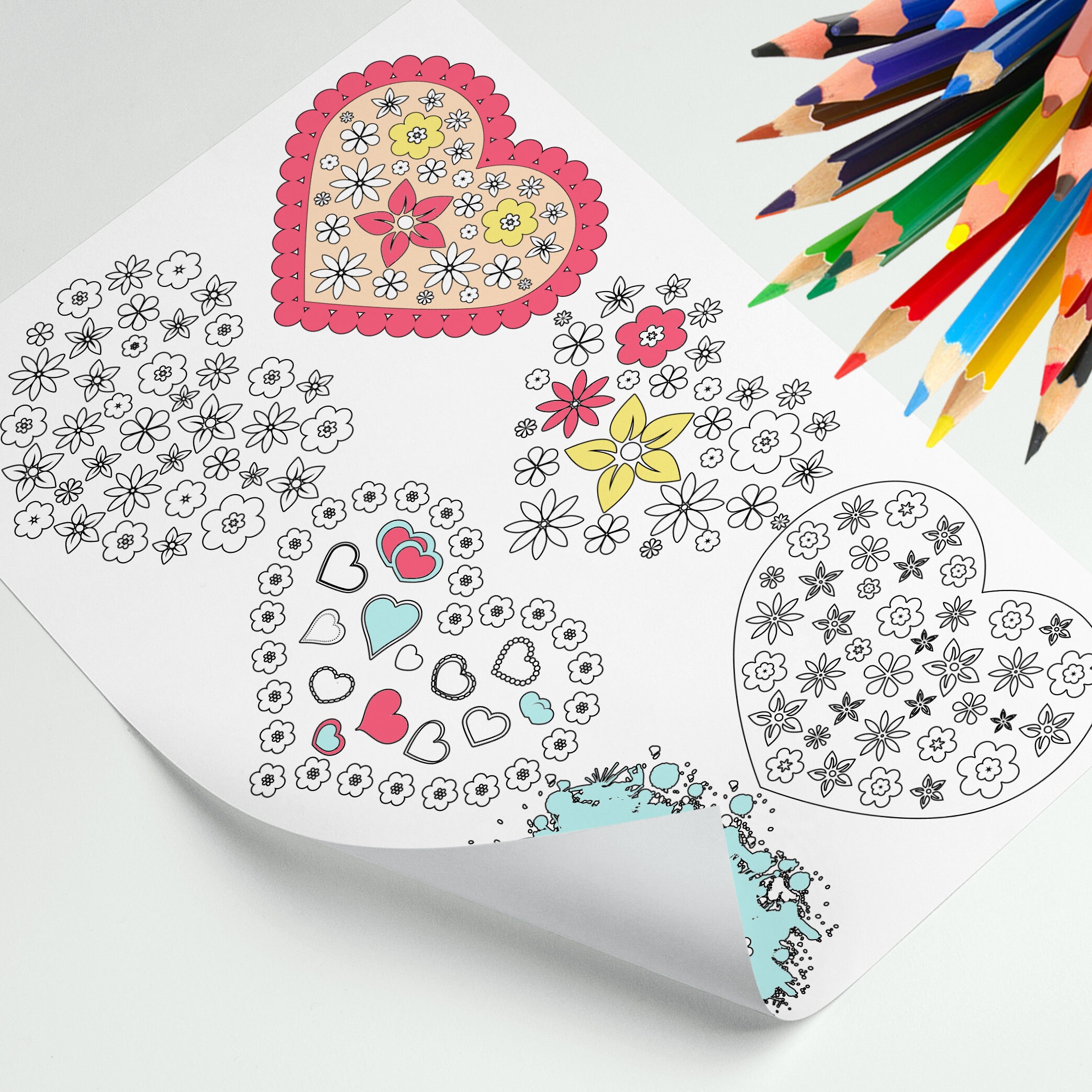 Valentine's Day Crafts for Kids, Hearts Coloring Page for Adults ...