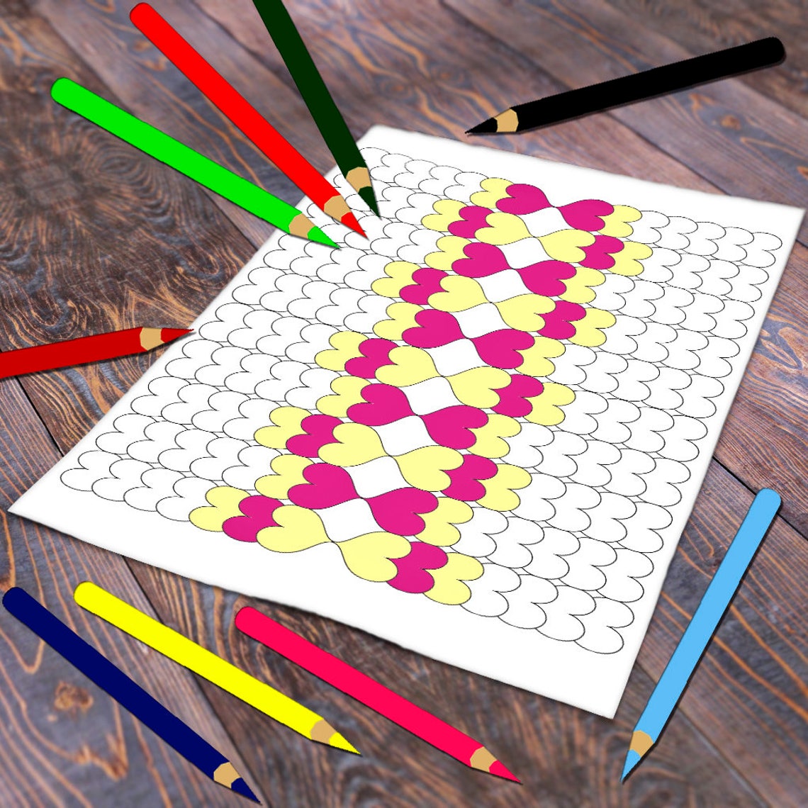 Valentines Day Gift Wrapping Paper, Printable Coloring Sheet of Hearts ...