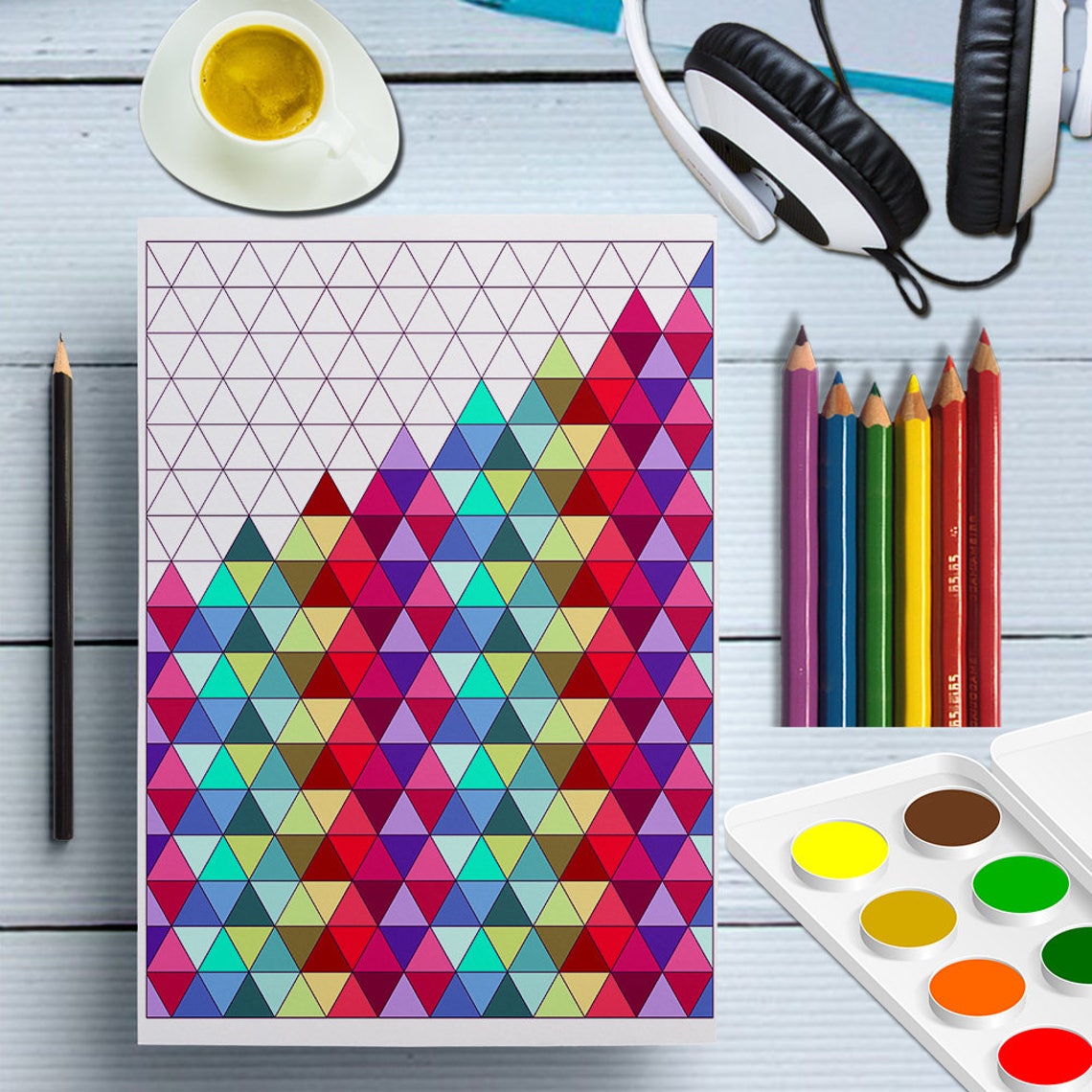 Printable Triangles Coloring Page, Triangles Shape Prints, Geometric ...