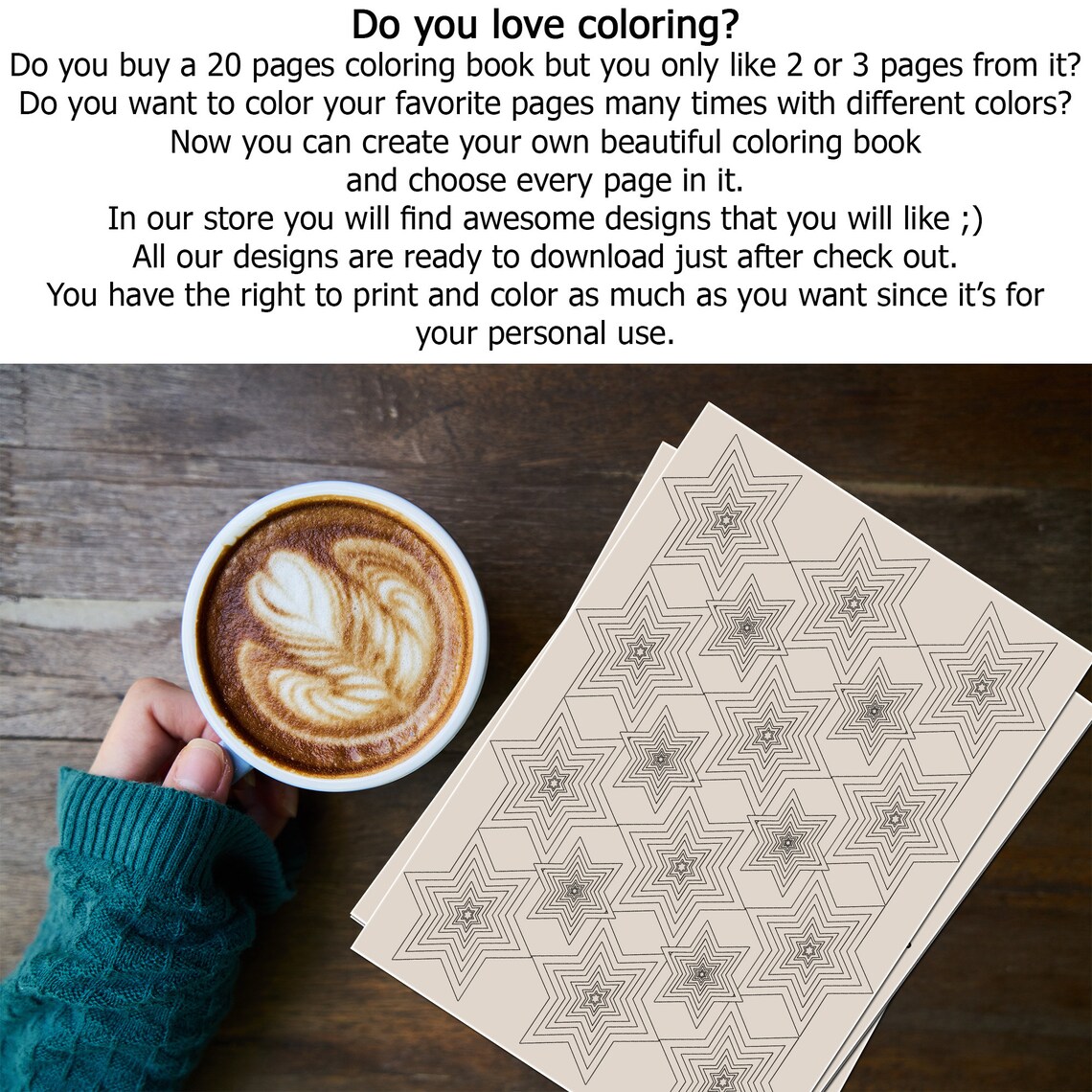Adult Coloring Pages Stars Pattern Colouring Page Geometric - Etsy