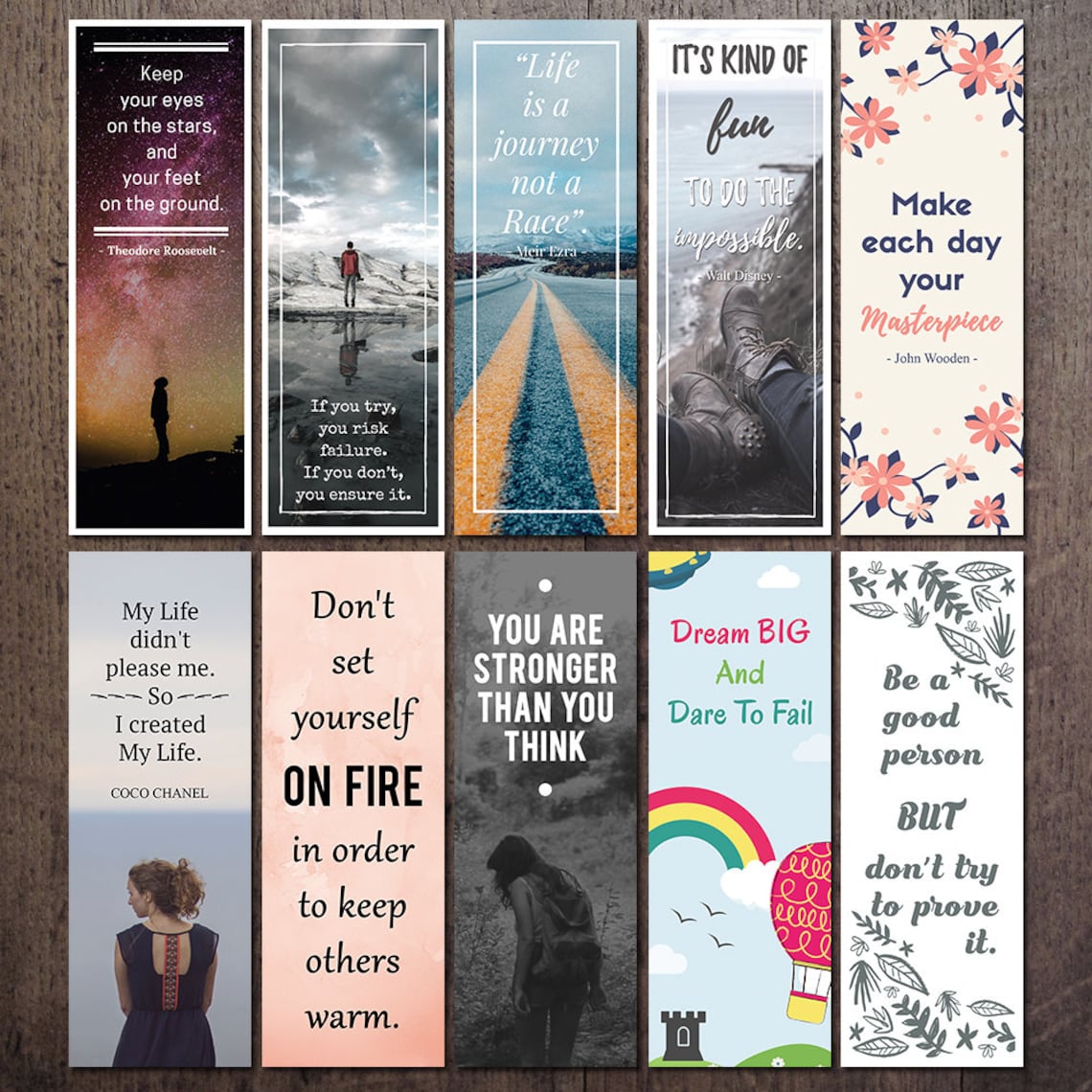 Printable Quote Bookmark Set, Motivational and Inspirational Bookmark ...