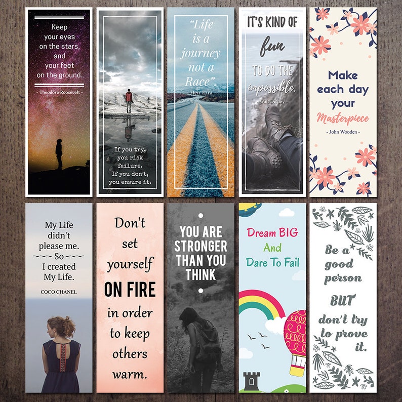 Printable Quote Bookmark Set, Motivational and Inspirational Bookmark ...