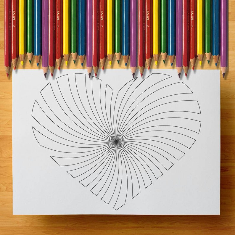 Heart Coloring Pages Printable for Kids, Spiral Coloring Page, Simple ...