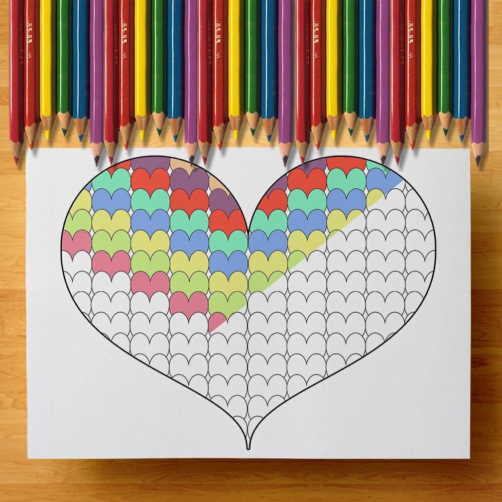 Anti-Stress Activities Coloring Pages Printable Heart | Etsy