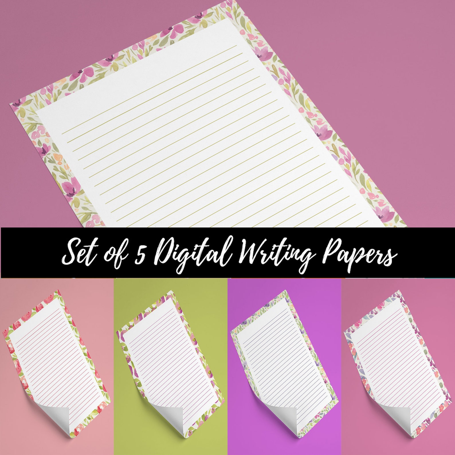 5 Bordered Writing Papers, Journal Paper Template, Lined Writing Pages ...