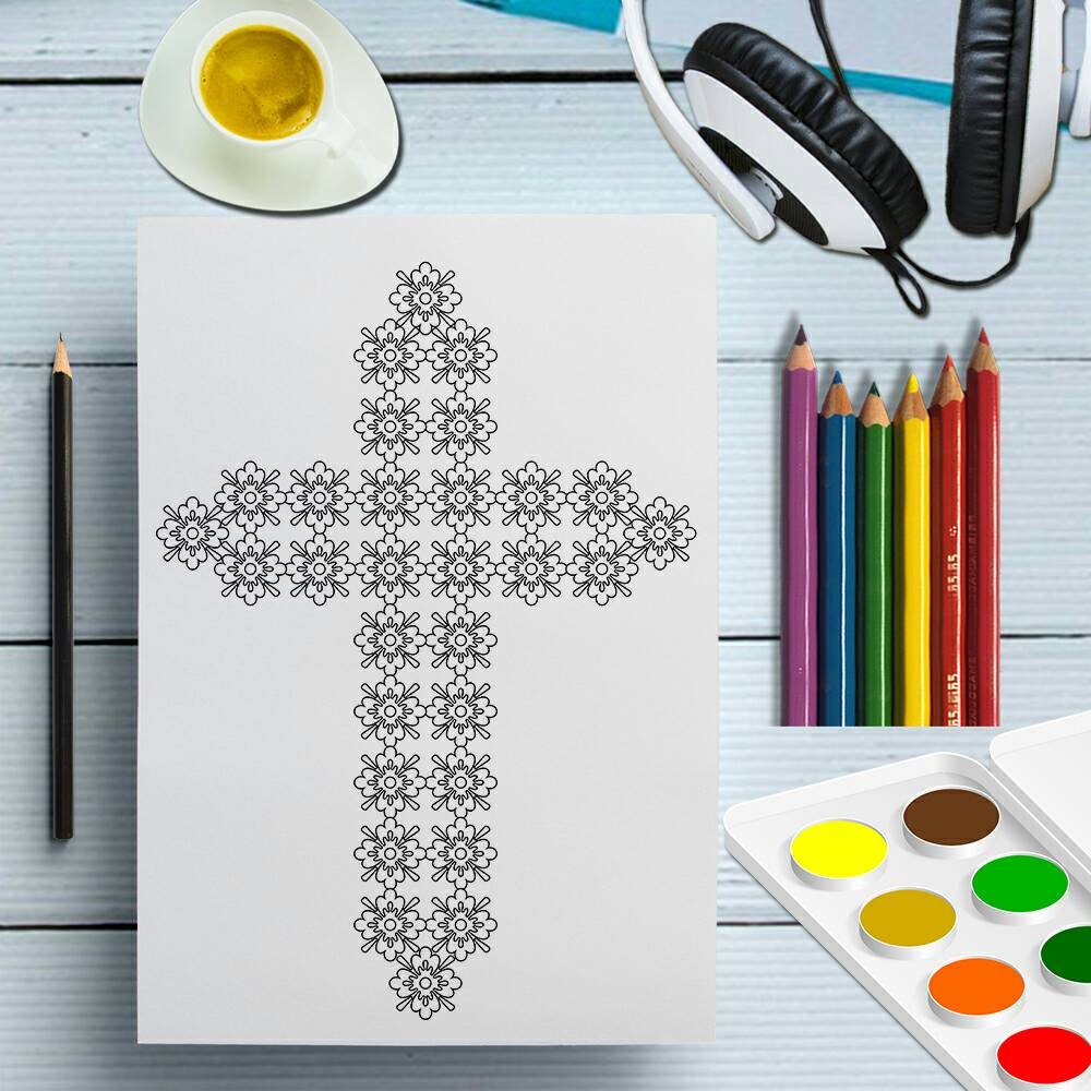 Cross Coloring Page, Christian Coloring Sheet, Religious Coloring ...