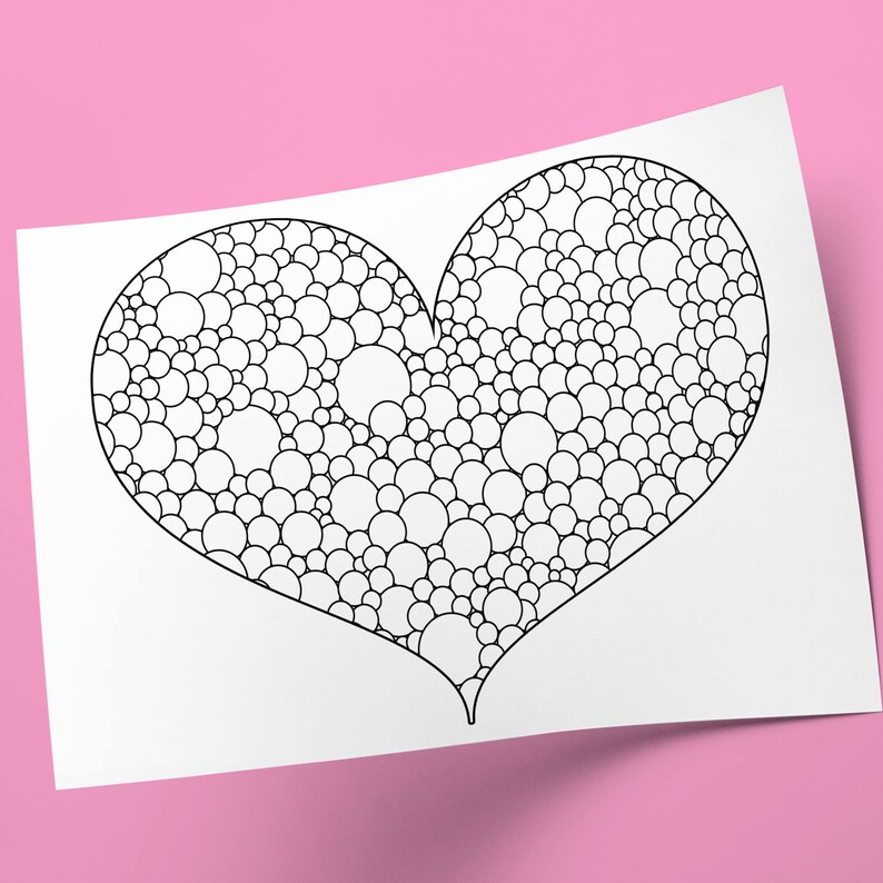 Valentine Coloring Card, Printable Heart Colouring Page, Downloadable ...