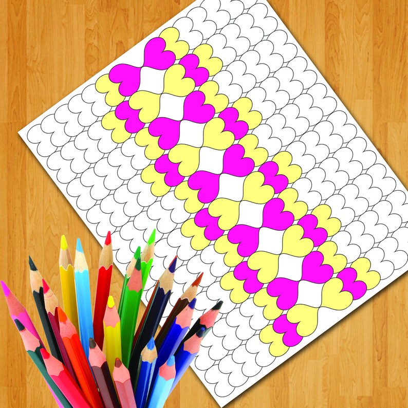 Valentines Day Gift Wrapping Paper, Printable Coloring Sheet of Hearts ...