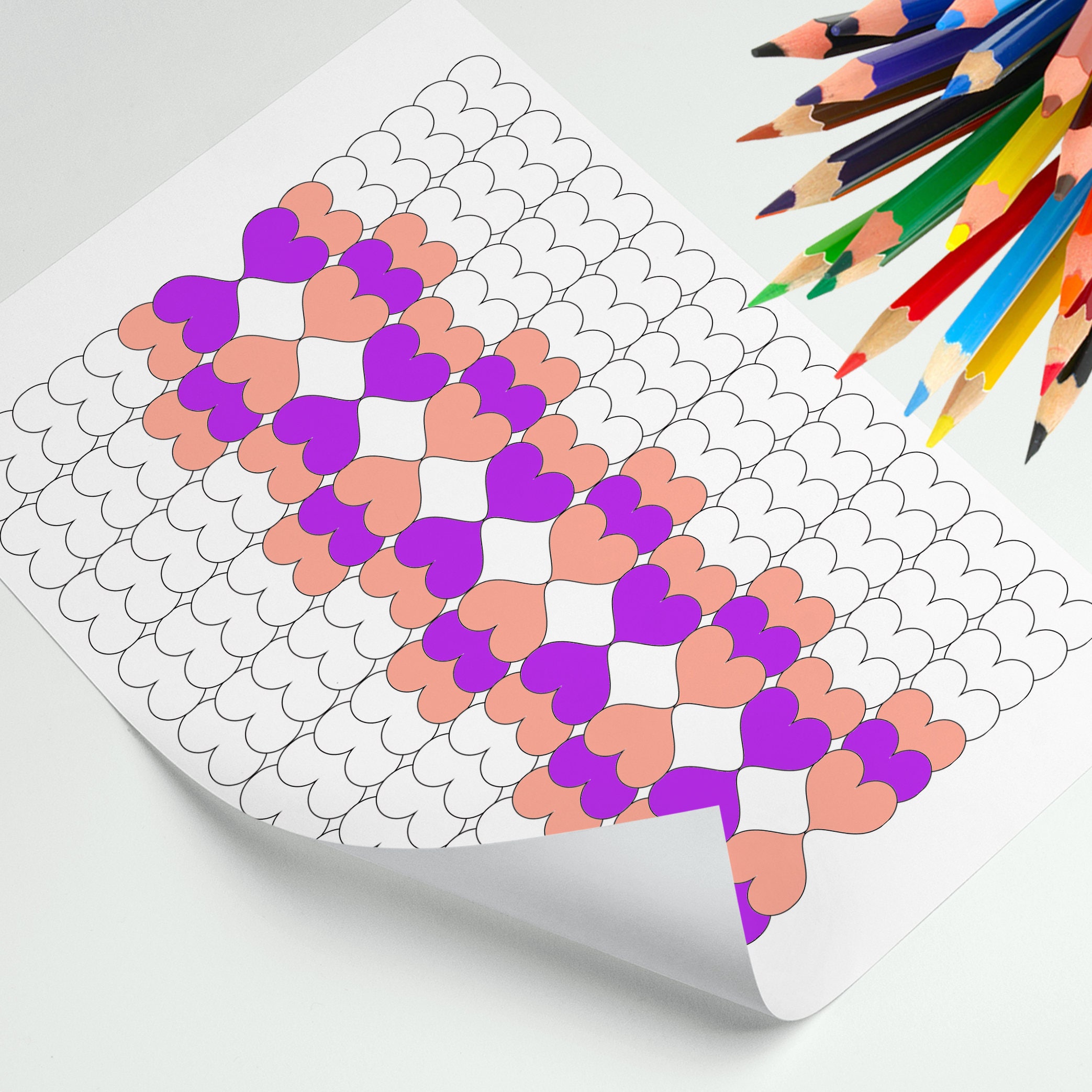 Valentines Day Gift Wrapping Paper, Printable Coloring Sheet of Hearts ...