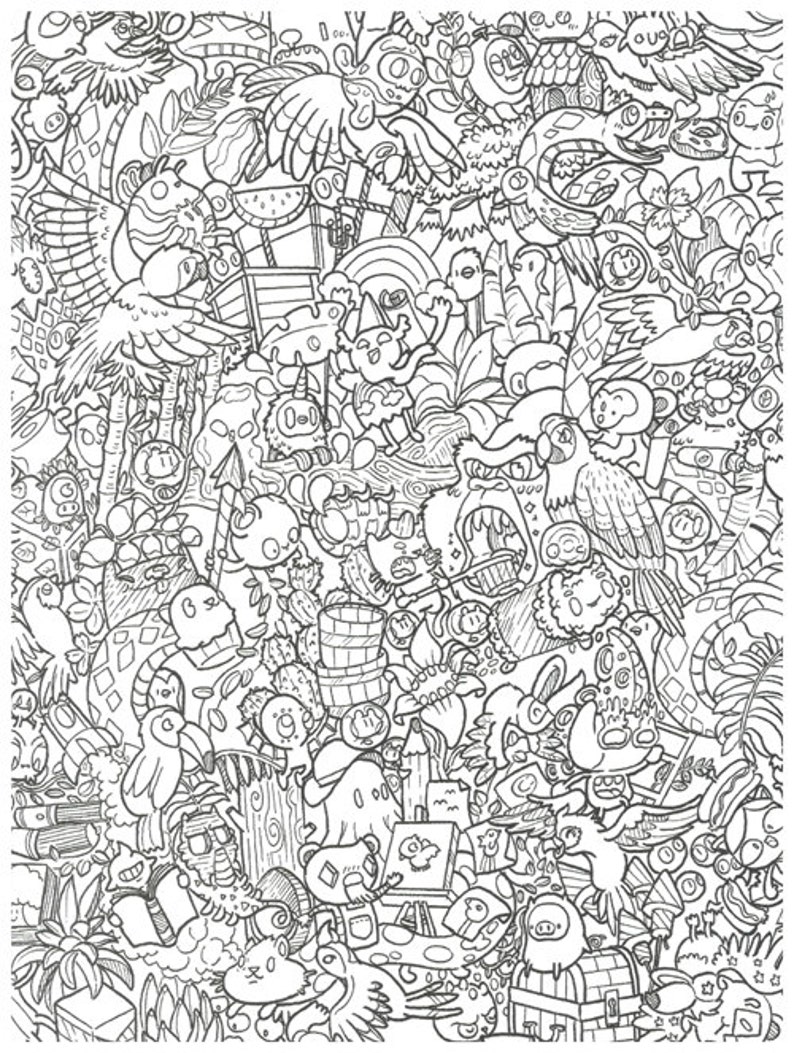 Doodle Chaos Coloring Book for adult : Zifflin's Coloring | Etsy
