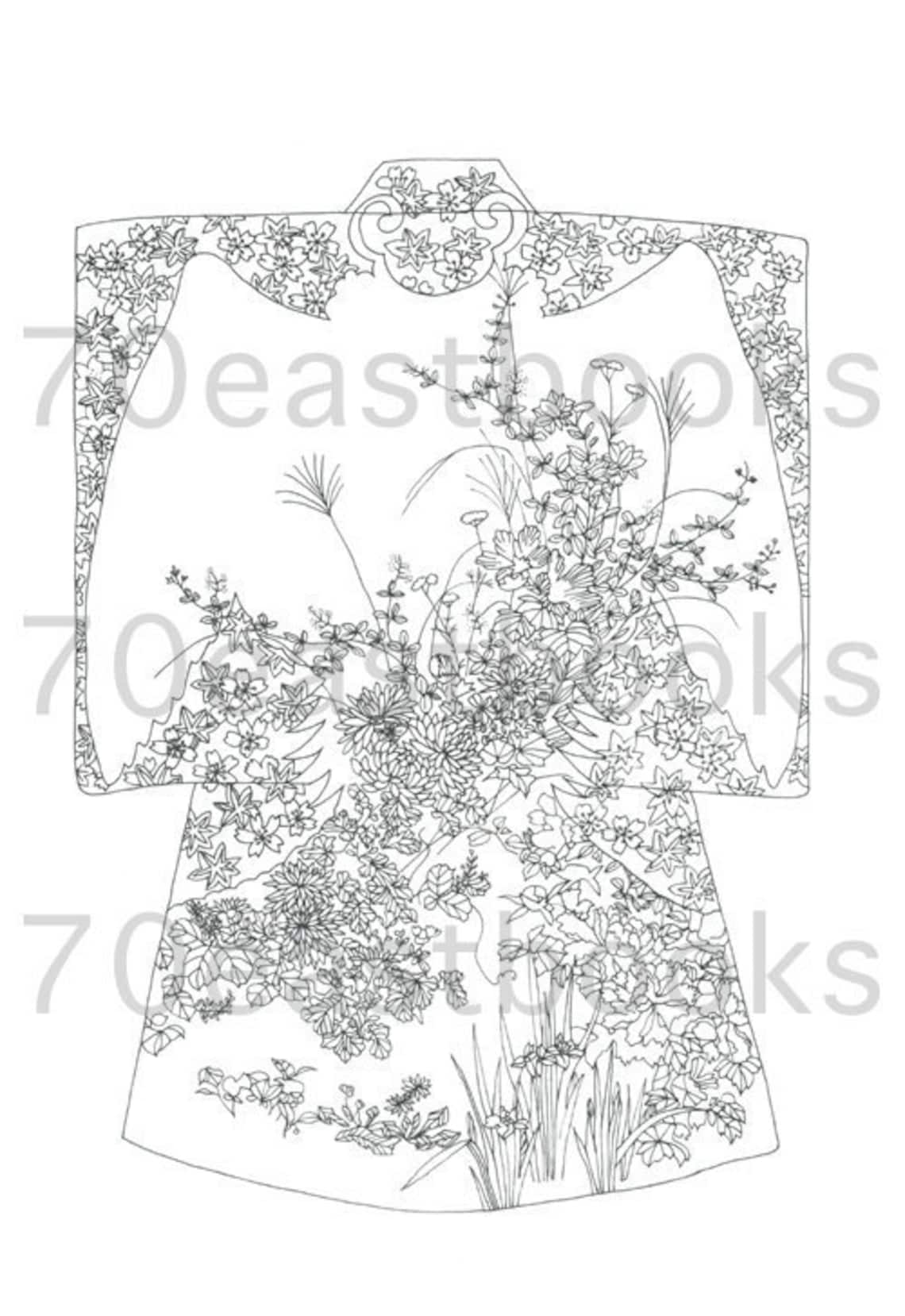 Japanese Kimono Designs Coloring Book Sketch Coloring Page