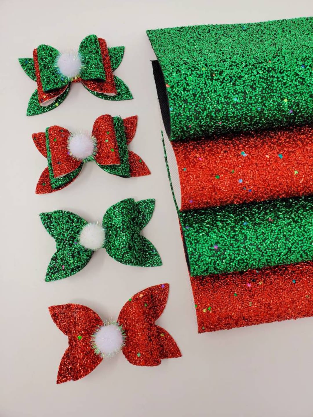 Christmas Tinsel Glitter Fabric Sheets: Red and Green Canvas Backing - Etsy