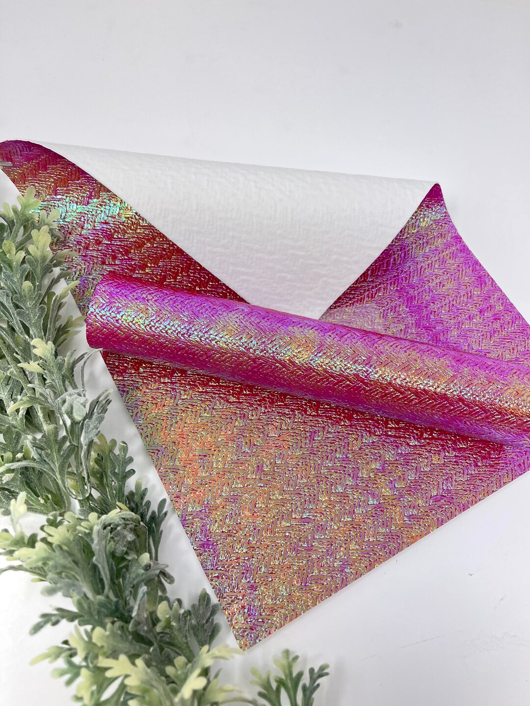 Braided Design Raspberry Holographic Color Faux Leather Sheets. Leather ...