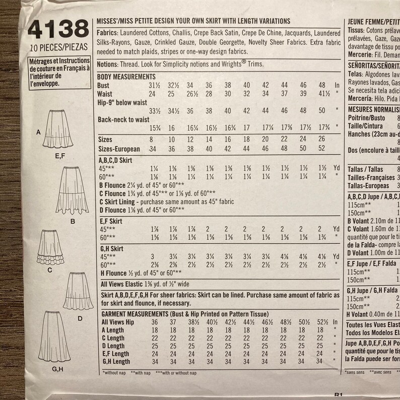 Simplicity 4138 Sewing Pattern | Skirt Sewing Patterns | Size K5 (8, 10 ...