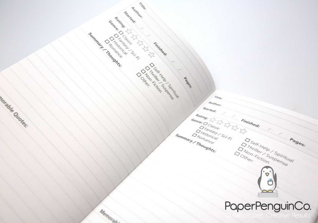 N012: Reading Journal Book Log Bright White Paper 118 GSM 40 Pages ...