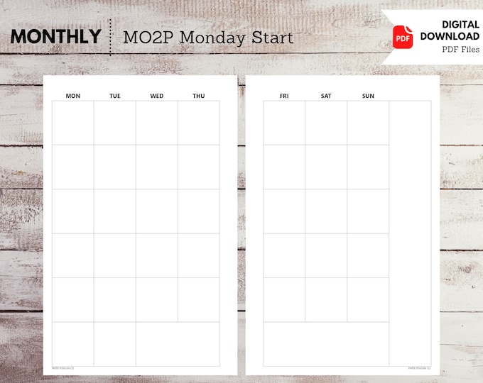 M300: Printable Insert Half Letter MO2P Monthly Undated Monday Start - Etsy