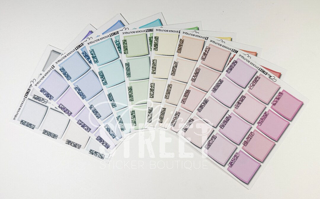 Pastel Small Sticky Notes With Glitter Washi | Planner Stickers - Etsy