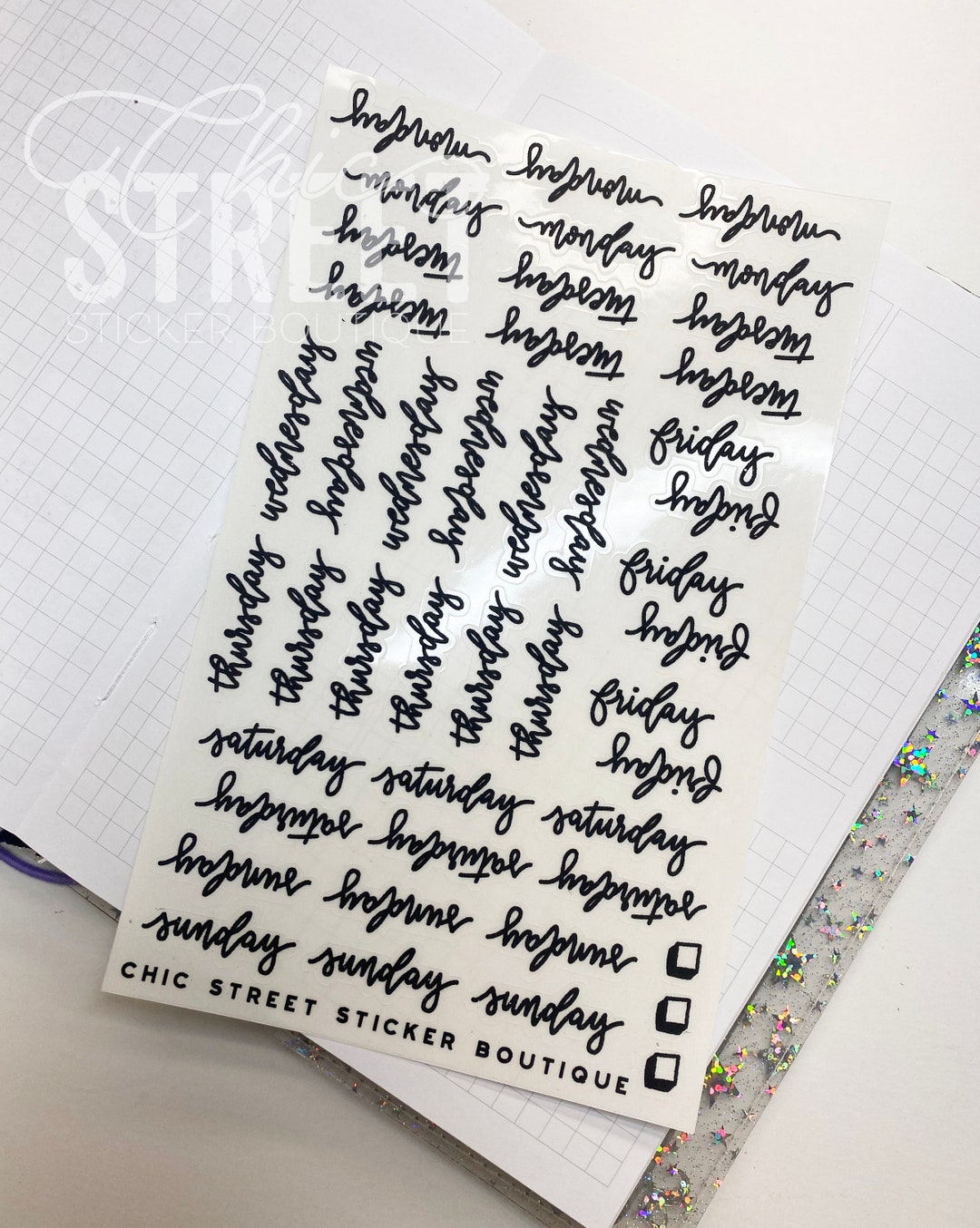 Script Days of the Week | *FOIL* | Hand Drawn Stickers | Planner ...