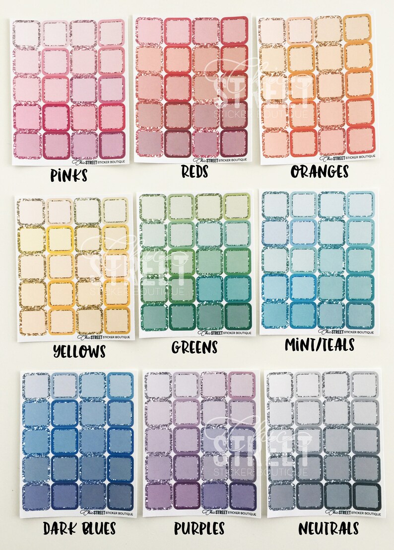 Glitter Small Square Boxes Planner Stickers | Etsy
