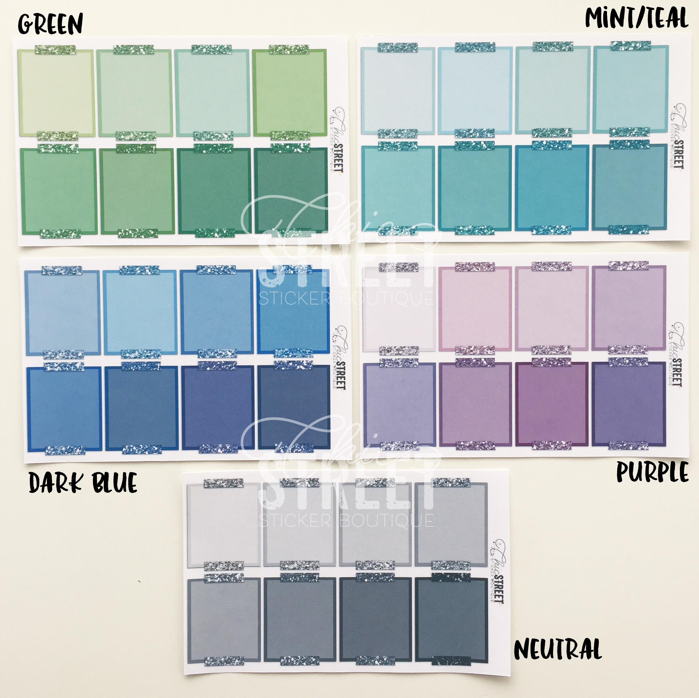 Sticky Note Full Boxes with Glitter Washi Planner Stickers | Etsy