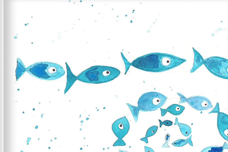 Spiral Blue Funky Fish Watercolor Print - Etsy