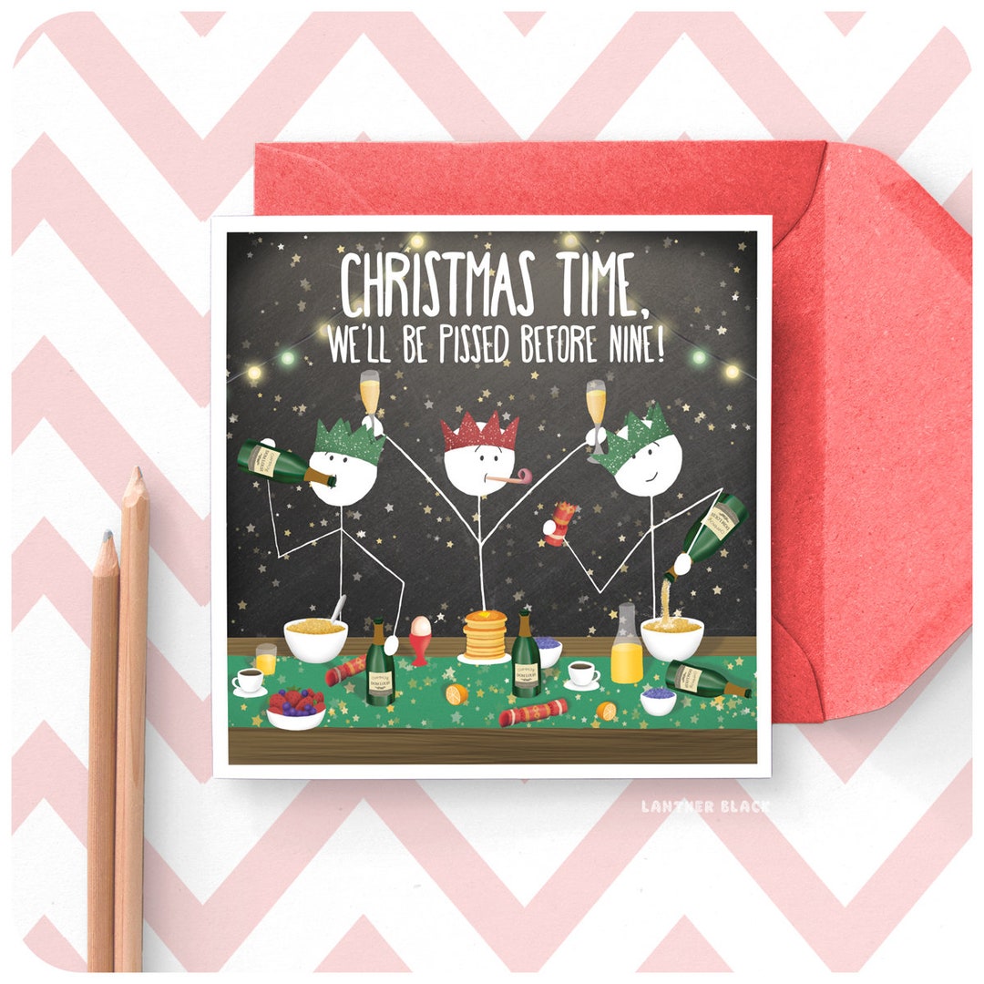Pissed Before Nine Funny Christmas Card, Cheeky Humour Cliff Richard ...