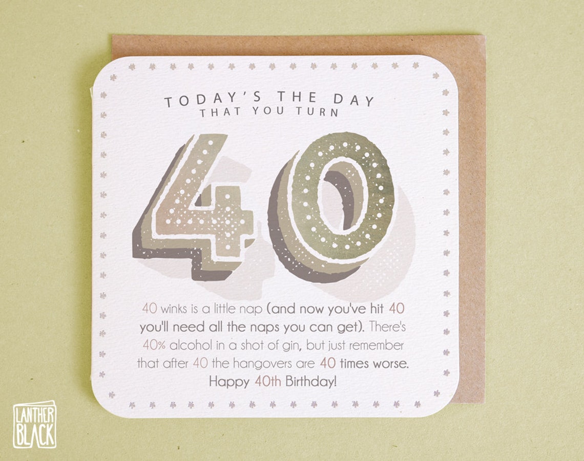 Fun 40th Birthday Card Fun Facts Gin and Naps 40 Today - Etsy