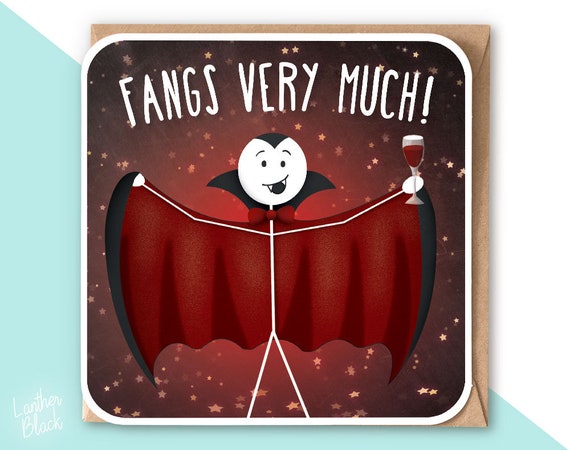 Funny Thank You Card / Fangs Very Much / Thanks Friend Card / | Etsy