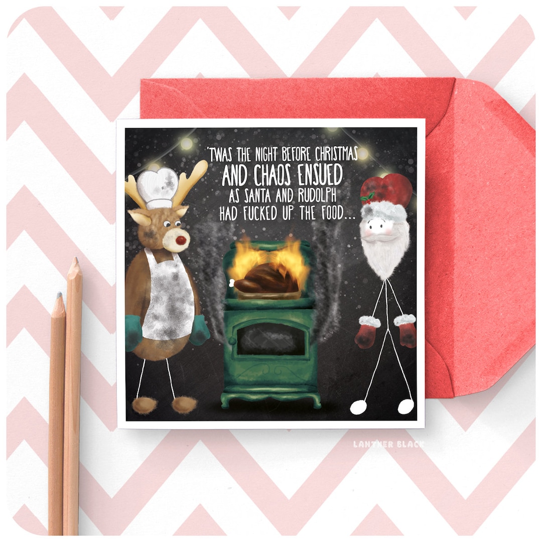 Christmas Dinner Funny Christmas Card, Santa Rudolph Cheeky Sweary Rude ...