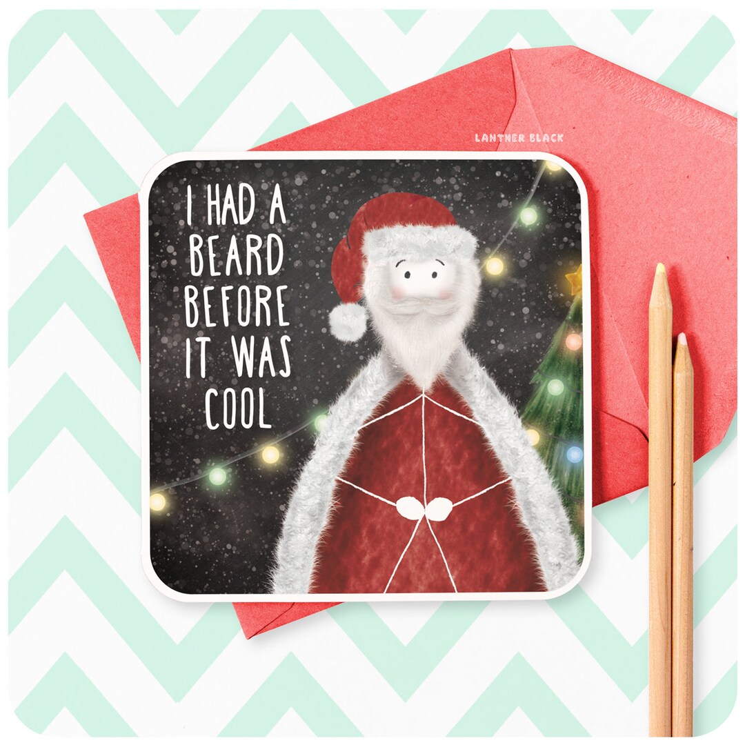 Funny Beard Christmas card, Santa Stickman Illustration Hipster for Dad ...