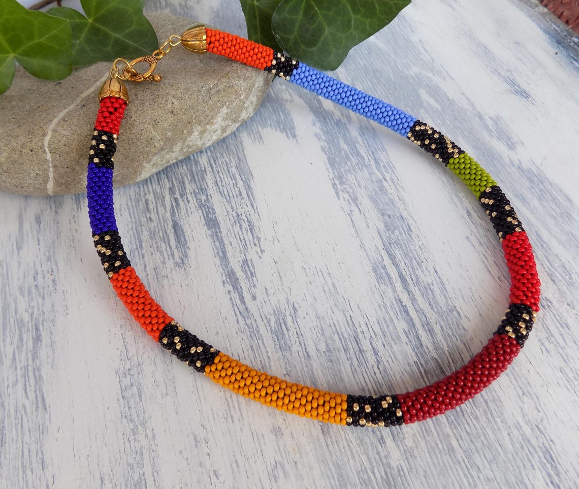 Beaded Rope. Seed Bead Crochet Necklace. African Style Necklace. Bead ...