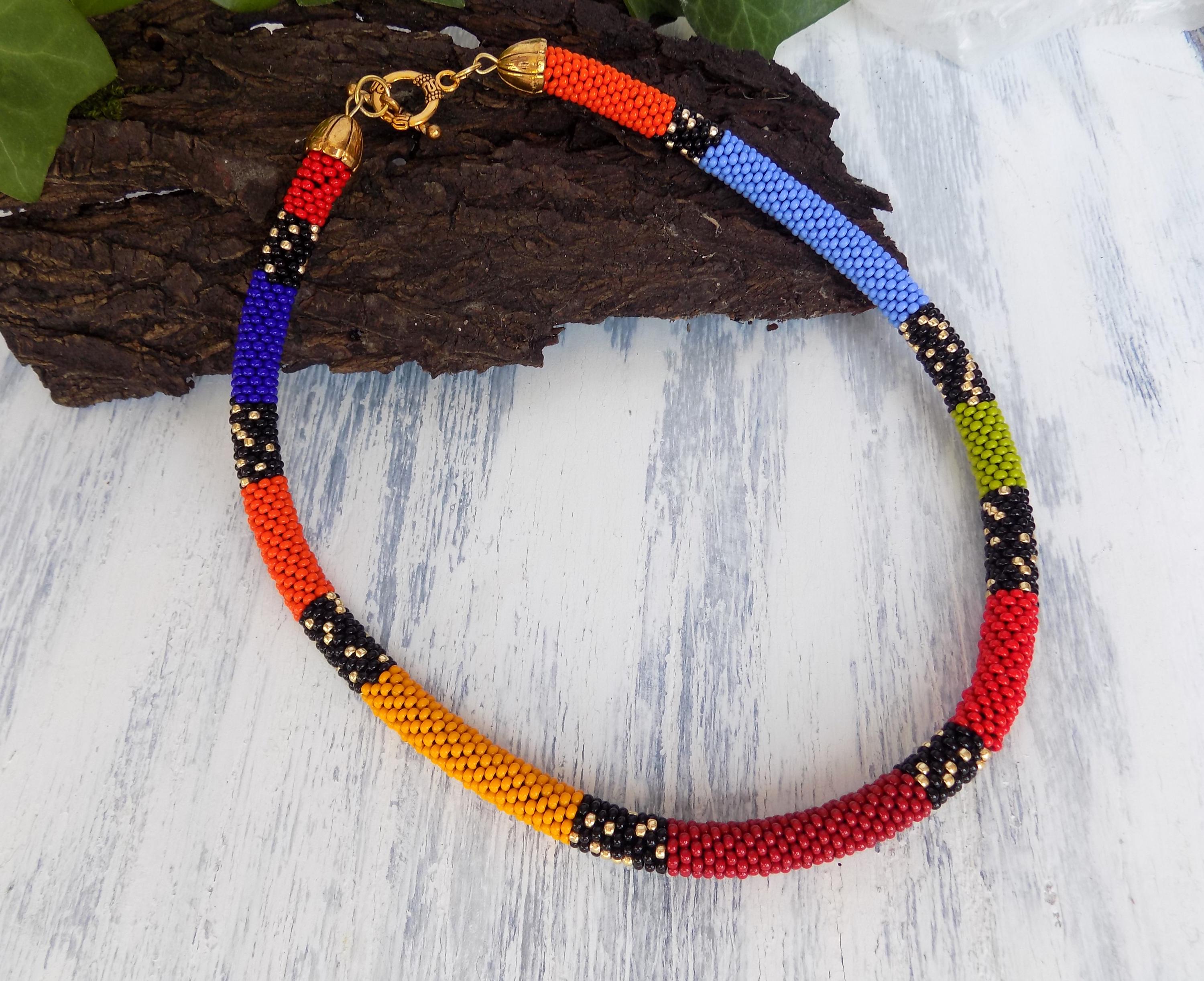 Beaded Rope. Seed Bead Crochet Necklace. African Style Necklace. Bead ...