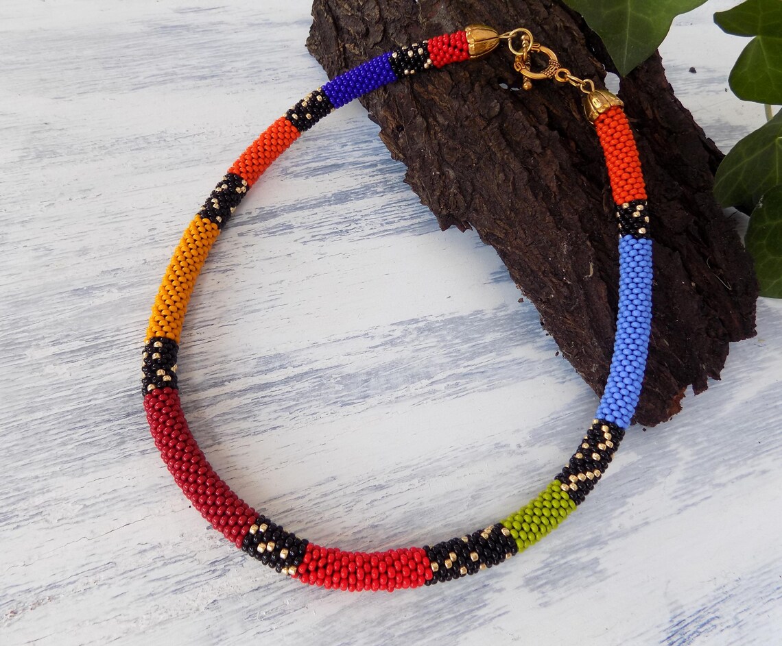 Beaded Rope. Seed Bead Crochet Necklace. African Style Necklace. Bead ...